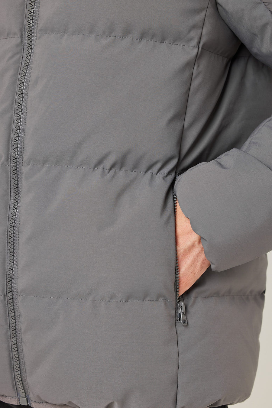 Mens Puffer Jacket Zipped Pockets Hooded Coat In Grey – Voi London