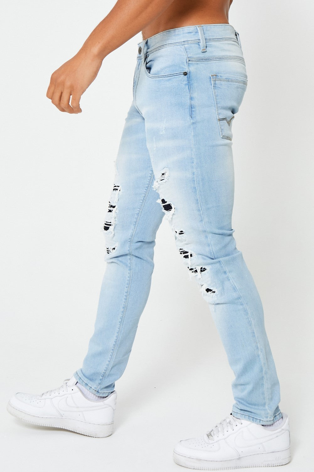 Mens Tapered Jeans, Slashed Distressed Rip & Repair Stretch Denim, In ...